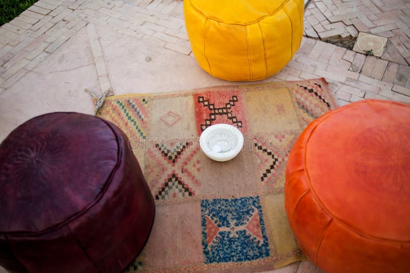 Moroccan Traditional Poufs, Moroccan Decor Stock Image - Image of ...