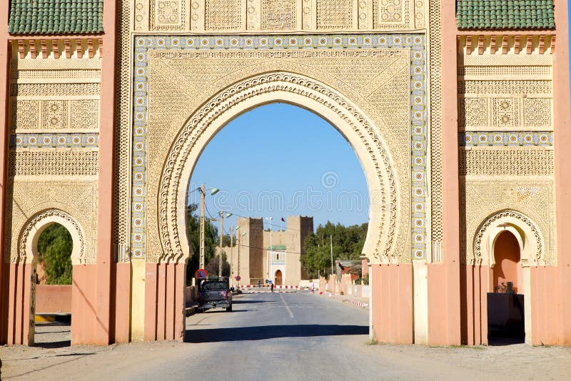 Morocco Arch in Africa Old Construction Street the Blue Sky Stock Image ...