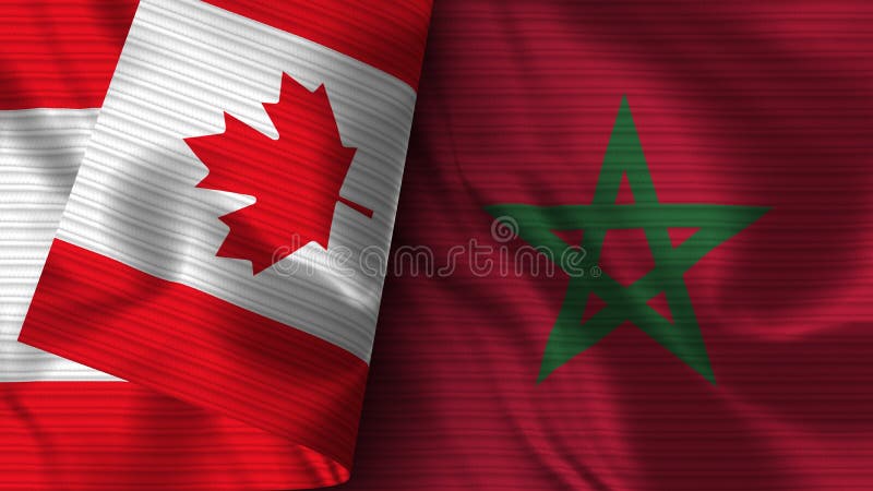 Morocco and Canada Realistic Flag â€“ Fabric Texture Illustration Stock ...