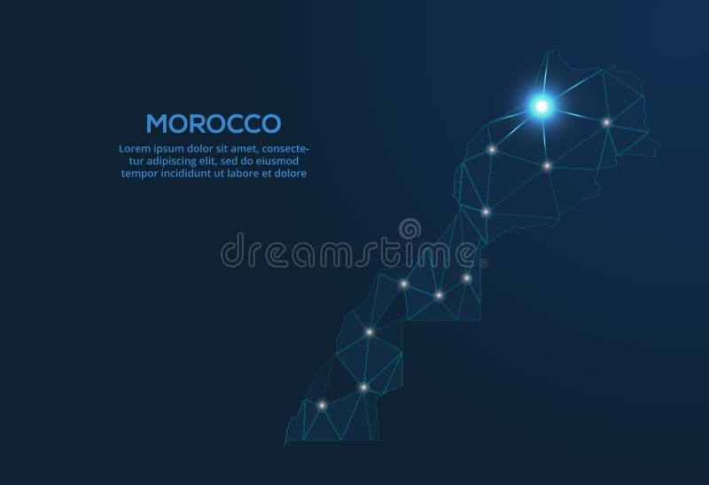 Morocco Communication Network Map. Vector Low Poly Image of a Global ...