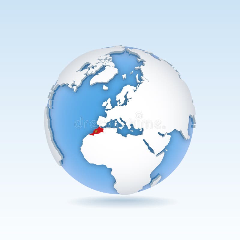 Morocco - Country Map and Flag Located on Globe, World Map. Stock ...