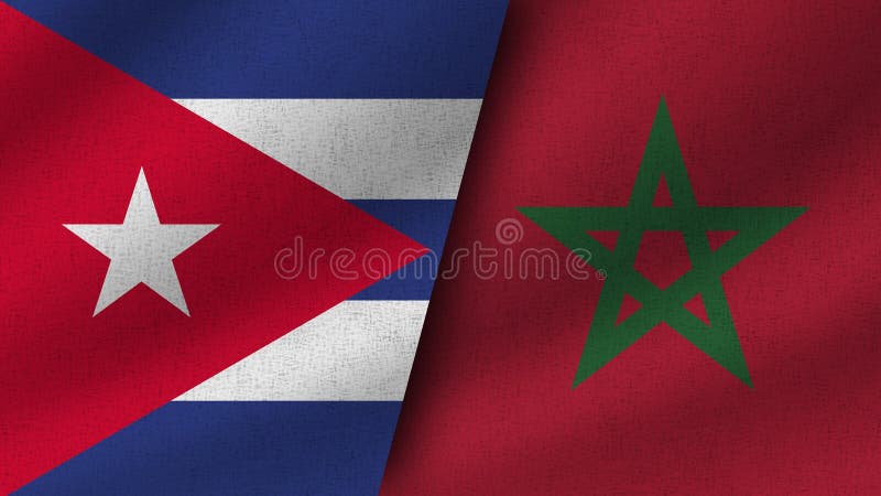 Morocco and Cuba Realistic Two Flags Together Stock Illustration ...