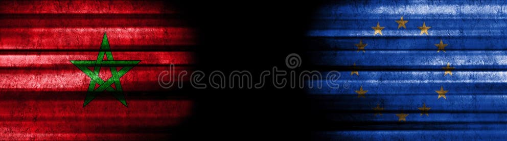 Morocco and European Union Flags on Black Stock Image - Image of ...