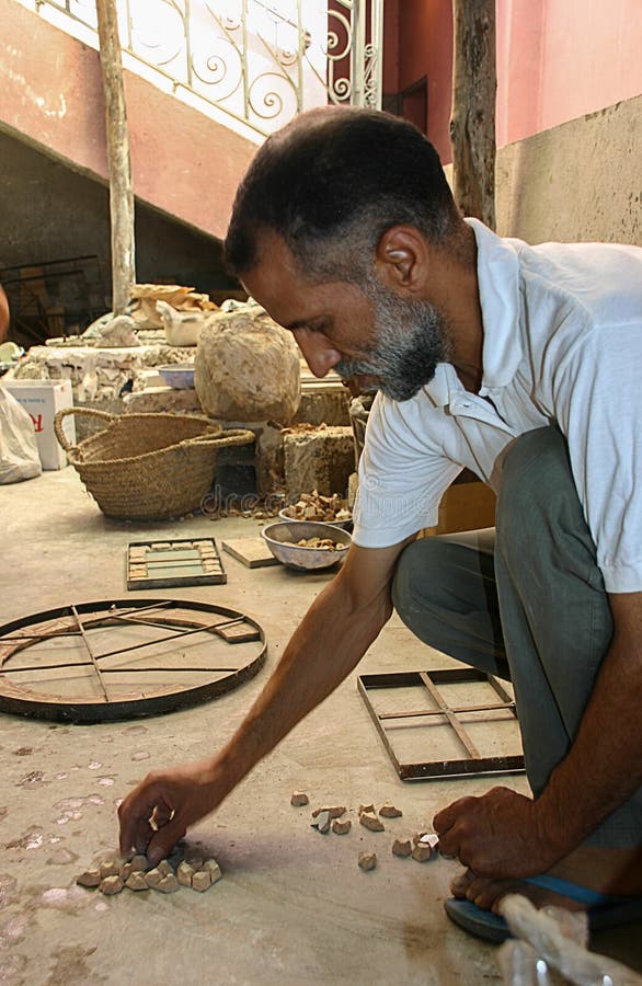 Morocco - Fez - Artisan - Handmade; - Tile - Laboratory Editorial Stock ...