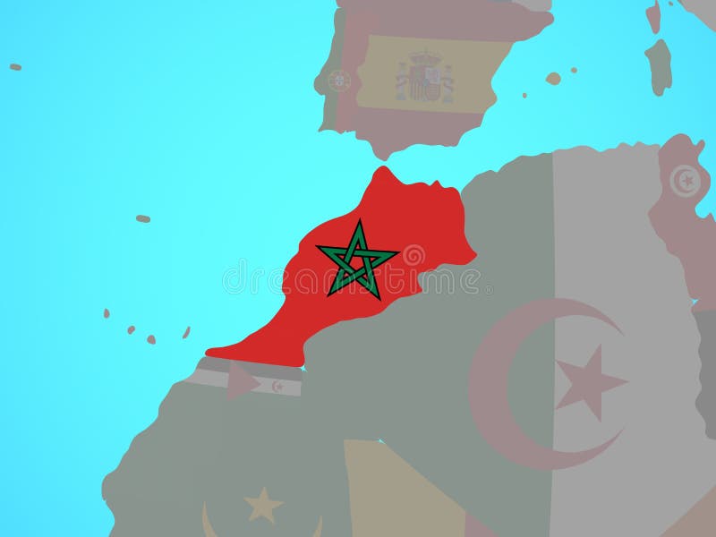 Morocco with flag on map stock illustration. Illustration of flag ...