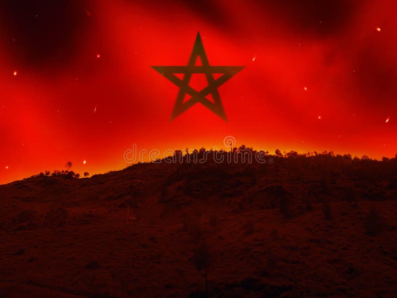 Morocco Flag Waving in the Backdrop of Red Mountain, Extreme Weather ...