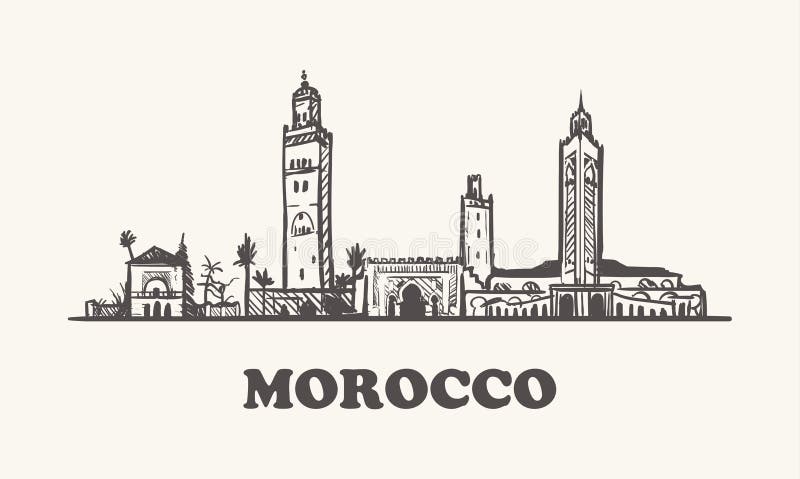 Marrakech Skyline Hand Drawn Sketch Illustration. Stock Illustration ...