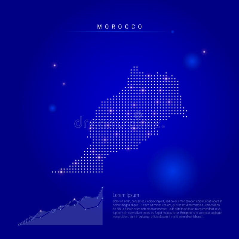 Morocco Illuminated Map with Glowing Dots. Dark Blue Space Background ...