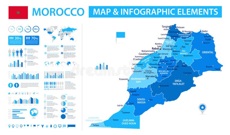 Morocco Infographic Map with Data Visualization Elements - Vector Map ...