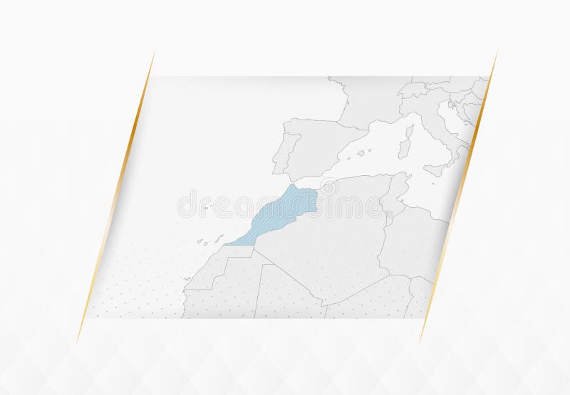 Morocco Map in Blue with Gold Framed Accents. Modern Vector Map of ...