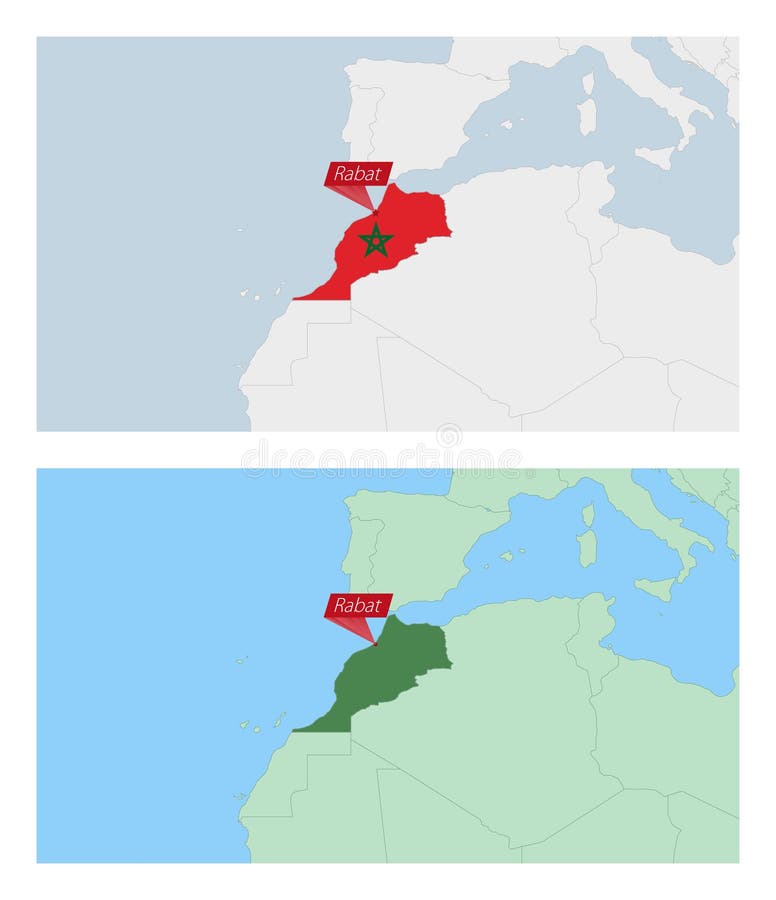 Morocco Map with Pin of Country Capital. Two Types of Morocco Map with ...