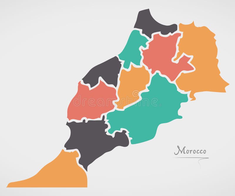 Morocco Map with Shapes of Regions. Stock Vector - Illustration of ...