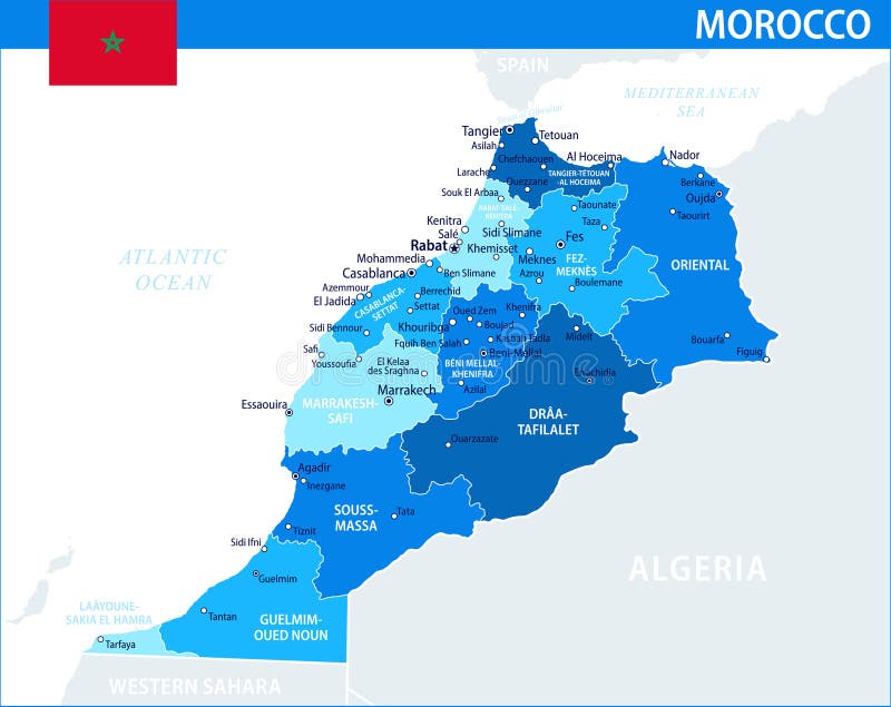 Morocco Map Vector Blue Spot - Customizable Layered Political Map of ...