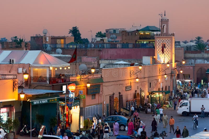 Morocco Marrakesh. Djema El Fna Square at Sunset Editorial Photography ...
