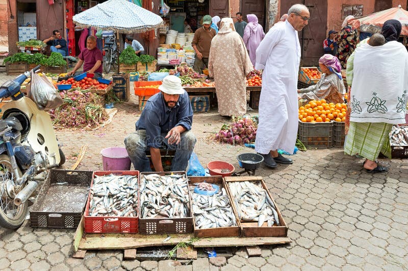 Morocco Marrakesh. Fishmonger in the Medina Editorial Photography ...