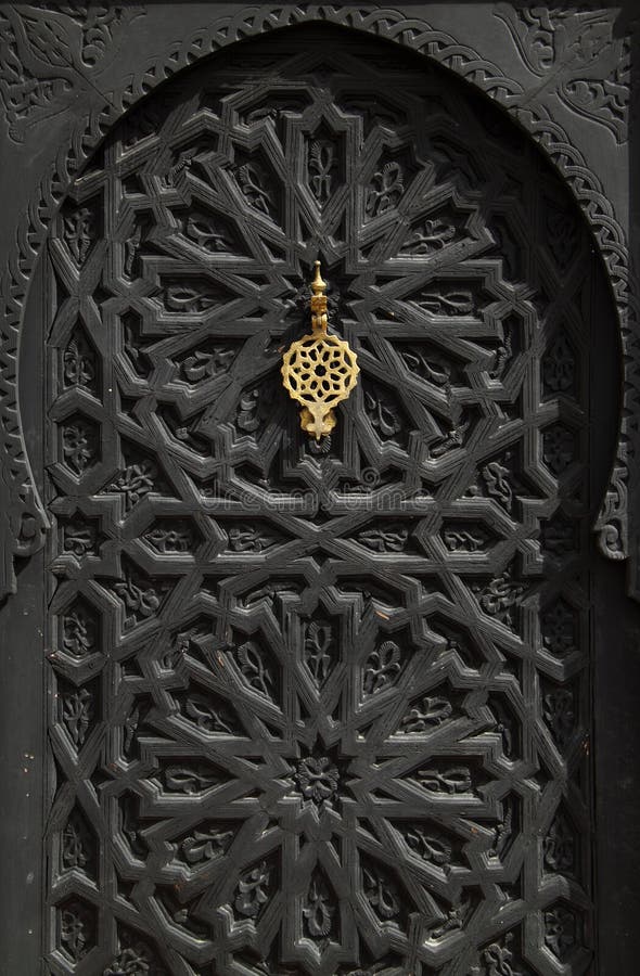Morocco Marrakesh Typical Old Black Arabesque Door Stock Image - Image ...
