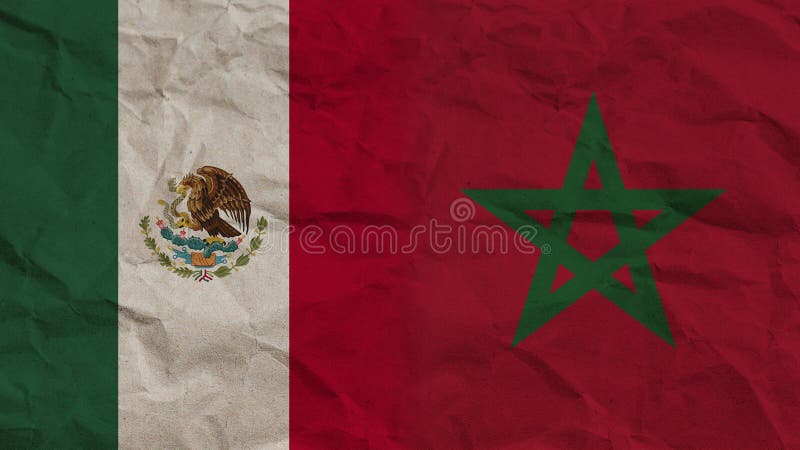 Morocco and Mexico Flags Together, Crumpled Paper Effect 3D ...
