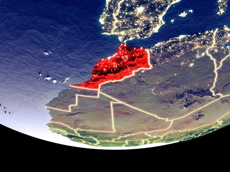 Morocco at Night from Space Stock Photo - Image of planet, global ...