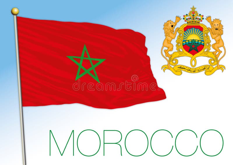 Morocco Official National Flag And Coat Of Arms Africa Stock Vector