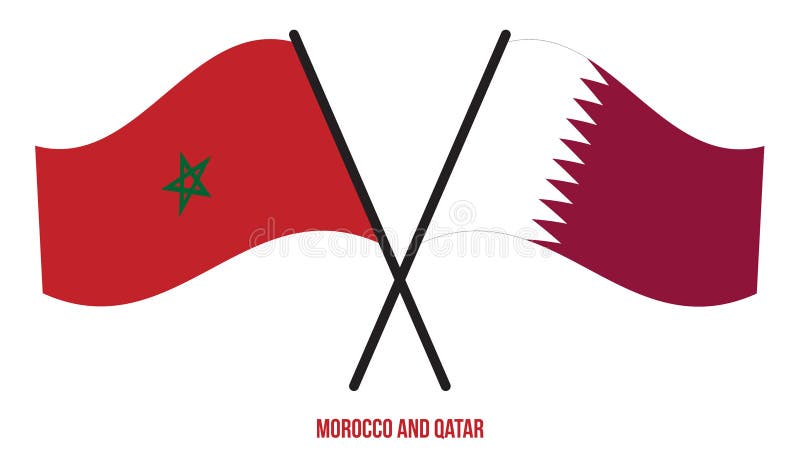Morocco and Qatar Flags Crossed and Waving Flat Style. Official ...