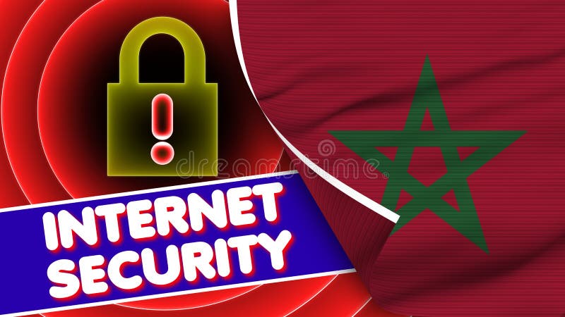 Morocco Realistic Flag with Internet Security Title Fabric Texture 3D ...