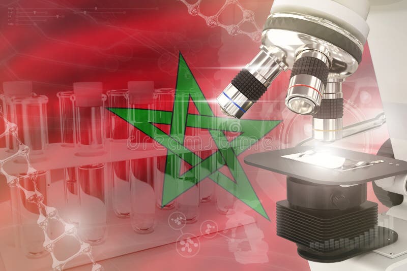 Morocco Science Development Digital Background - Microscope on Flag ...