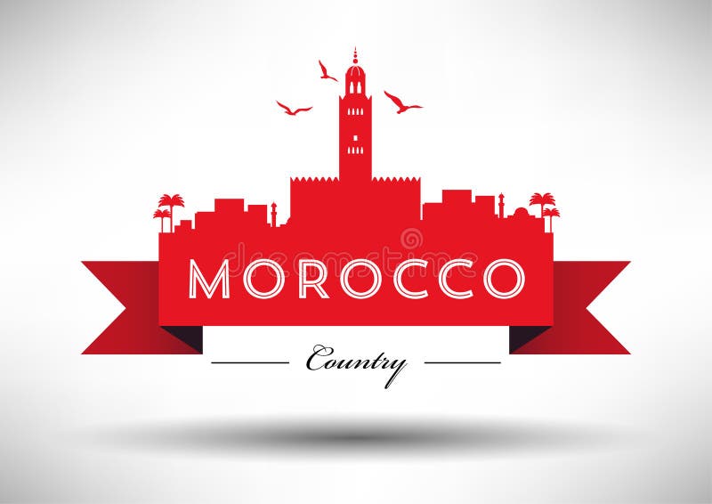 Morocco Skyline with Typography Design Stock Vector - Illustration of ...