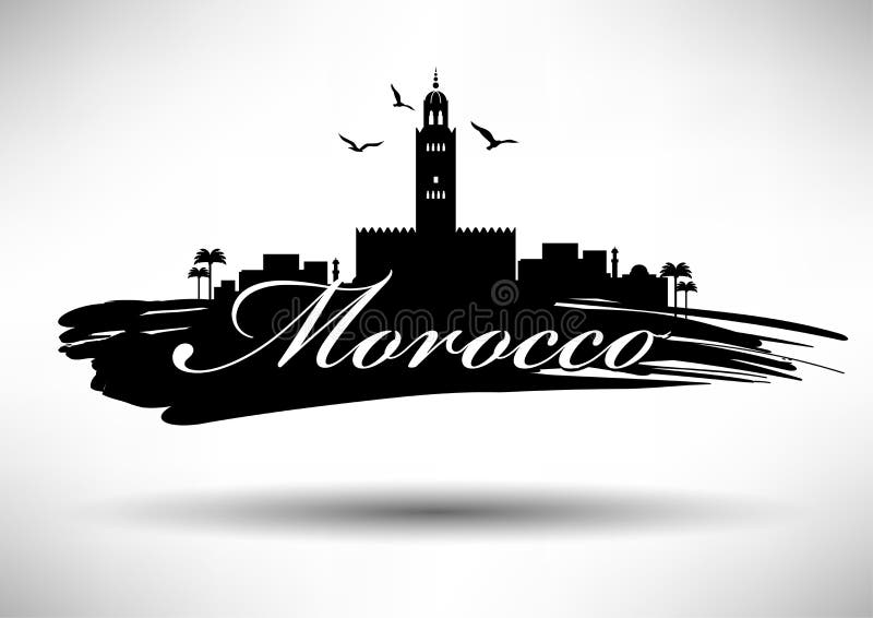 Morocco Skyline with Typography Design Stock Vector - Illustration of ...