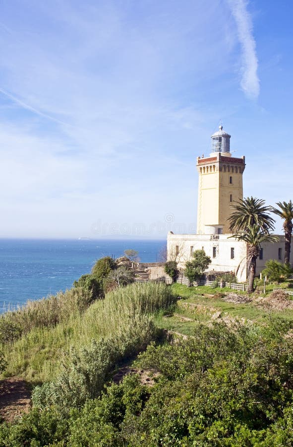 Lighthouse in Cap Malabata, Tangier, Morocco Stock Image - Image of ...