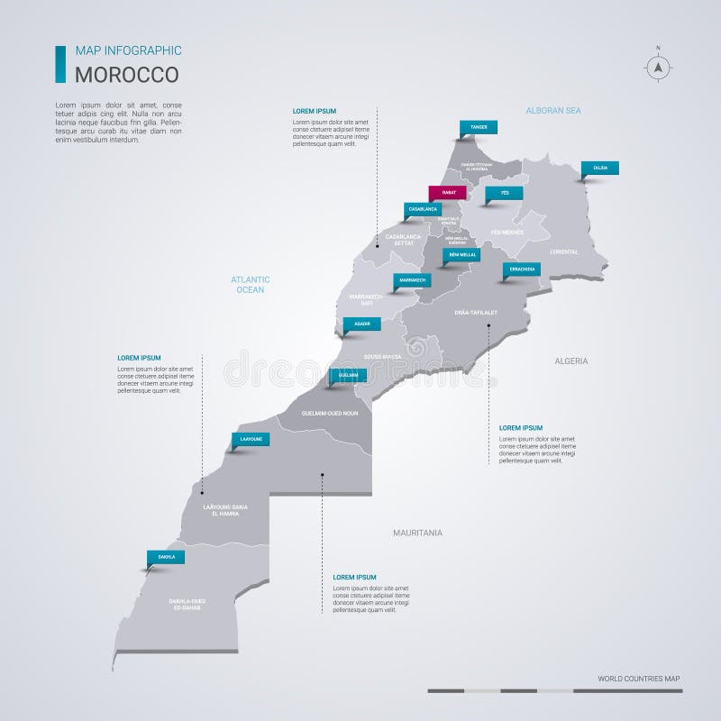 Morocco Vector Map with Infographic Elements, Pointer Marks Stock ...