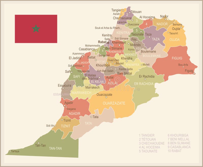 Morocco - Vintage Map and Flag - Illustration Stock Illustration ...