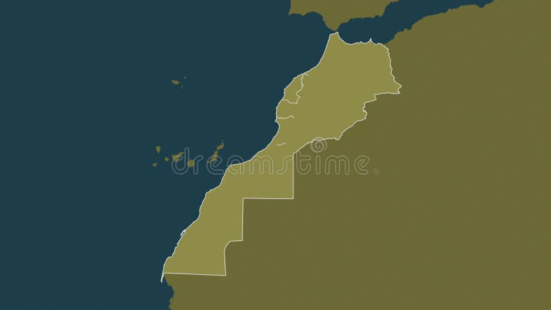Morocco with Western Sahara Map - Solid. Regions. Pattern. Labels Stock ...