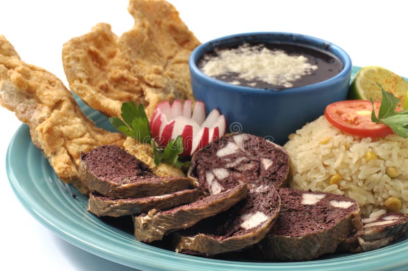 Moronga y chicharrones foto de archivo. Imagen de azul - 21589728
