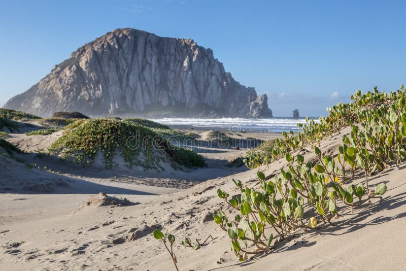 Morro Bay Rock and Beach in the Sunset Evening Stock Image - Image of ...