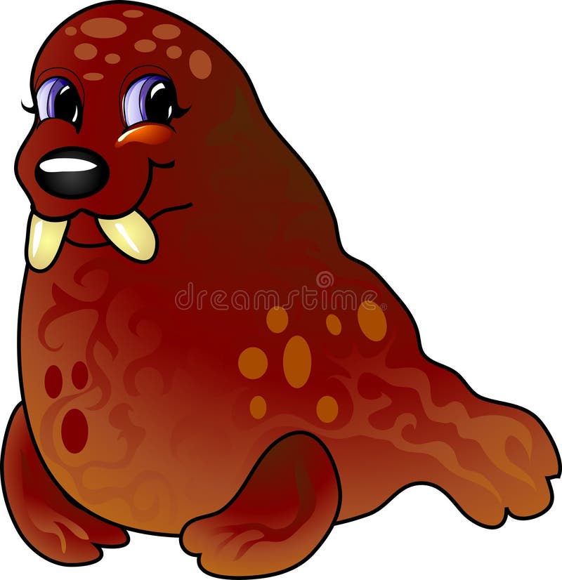 Caricatura De Una Morsa. Lindo Simple Animal Para El Diseño De Niños De ...