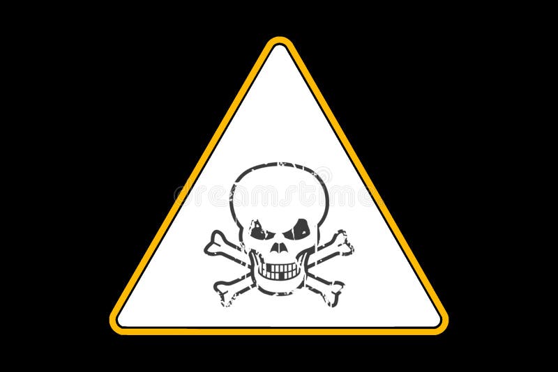 Deadly Danger Triangle Sign with Skull on Black Background Stock ...