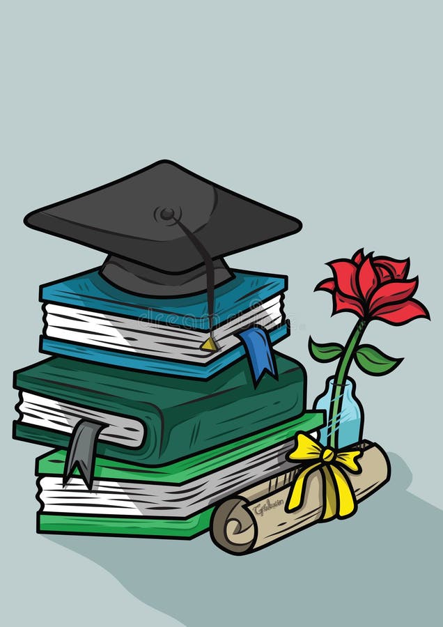 Mortar Board with Books. Vector Illustration Decorative Background ...