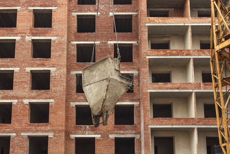 The Mortar Container Hangs on a Construction Crane Stock Image - Image ...