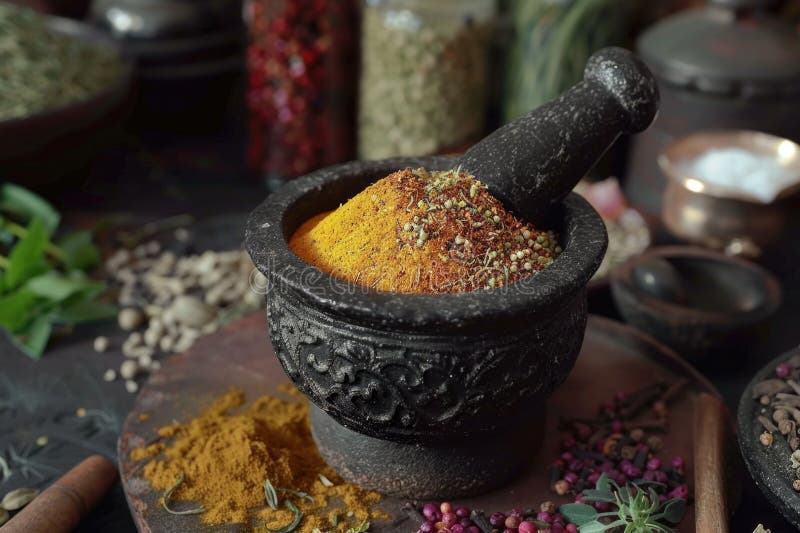 A Mortar Filled with a Mixture of Spices. Perfect for Food and Cooking ...
