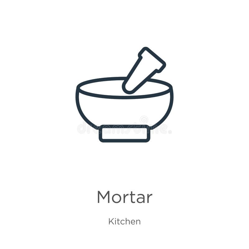 Mortar Icon. Thin Linear Mortar Outline Icon Isolated on White ...