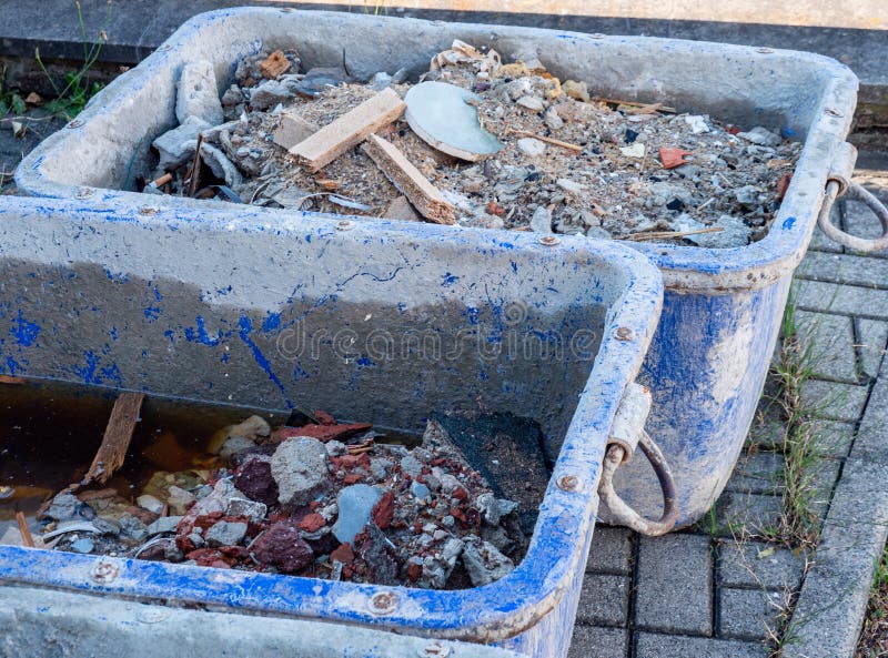 Mortar Pans with Rubble on a Construction Site Stock Image - Image of ...