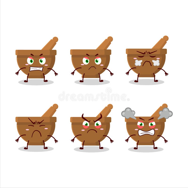 Mortar and Pestle Cartoon Character with Various Angry Expressions ...