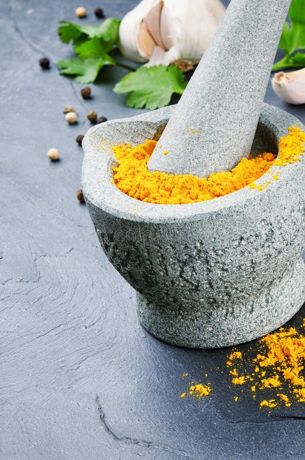 Mortar and Pestle with Curry Powder Stock Image - Image of curry ...