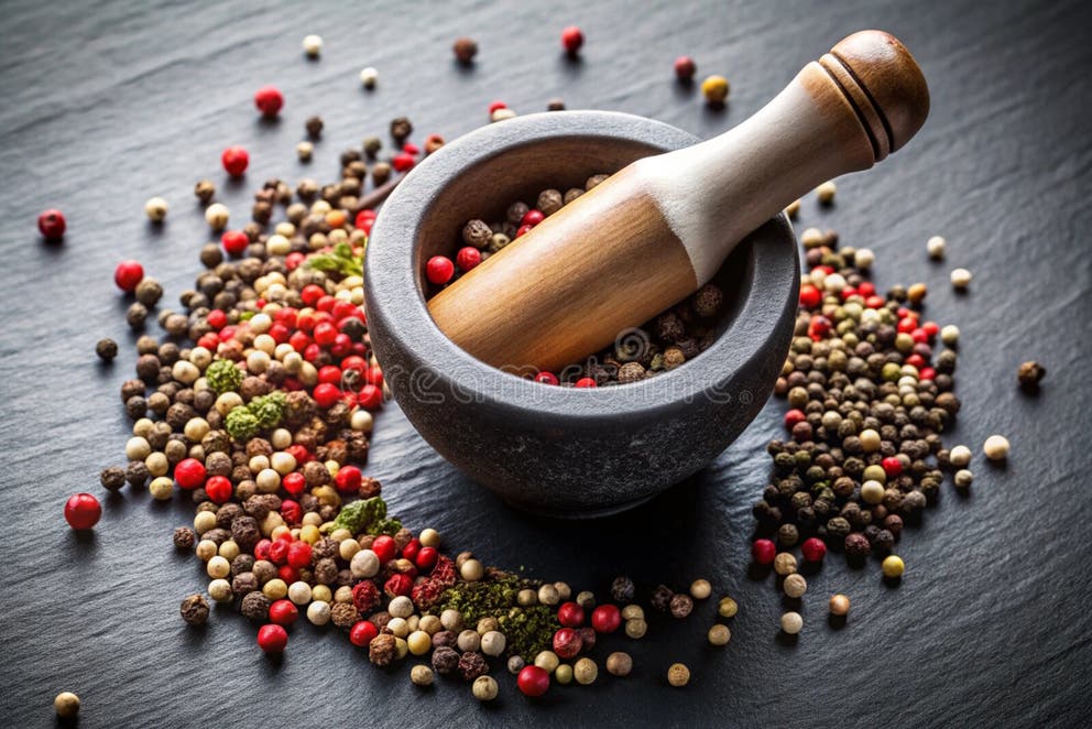 Mortar and Pestle with Pepper Mix Stock Illustration - Illustration of ...
