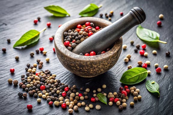 Mortar and Pestle with Pepper Mix Stock Illustration - Illustration of ...