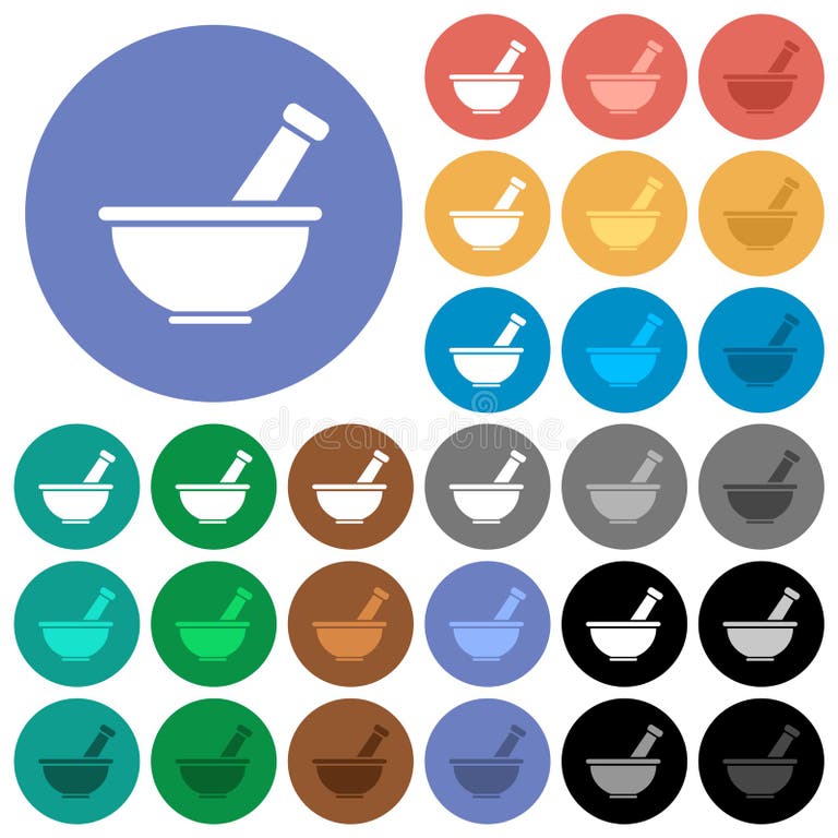 Mortar and Pestle Solid Round Flat Multi Colored Icons Stock Vector - Illustration of icons ...