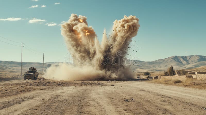 Mortar Shell Explosion Creates Massive Crater with Fire and Smoke in ...