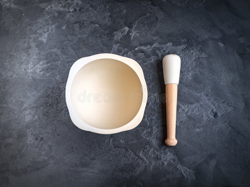 Mortar for Spices on Stone Background, Top View Stock Photo - Image of ...