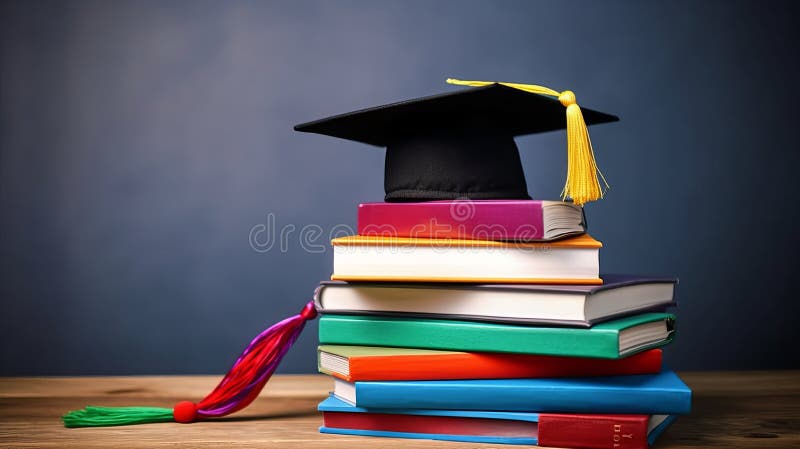 Mortarboard Standing on Book Stack. Generative AI Stock Illustration ...