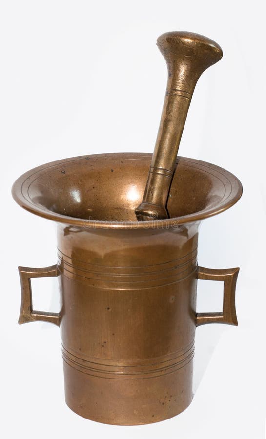 Mortier En Laiton Avec Un Pilon Sur Un Fond Blanc Image stock - Image ...